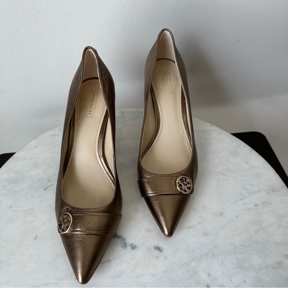 Coach | Shoes | Coach Zelda Signature Logo Golden Bronze Shiny Leather ...